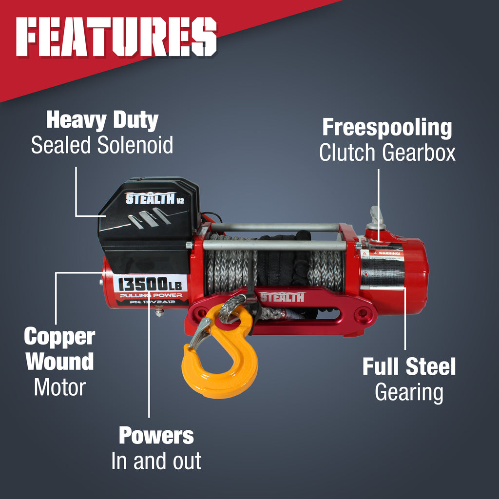 Stealth 13500lb Winch with Synthetic Rope | Warrior Winches